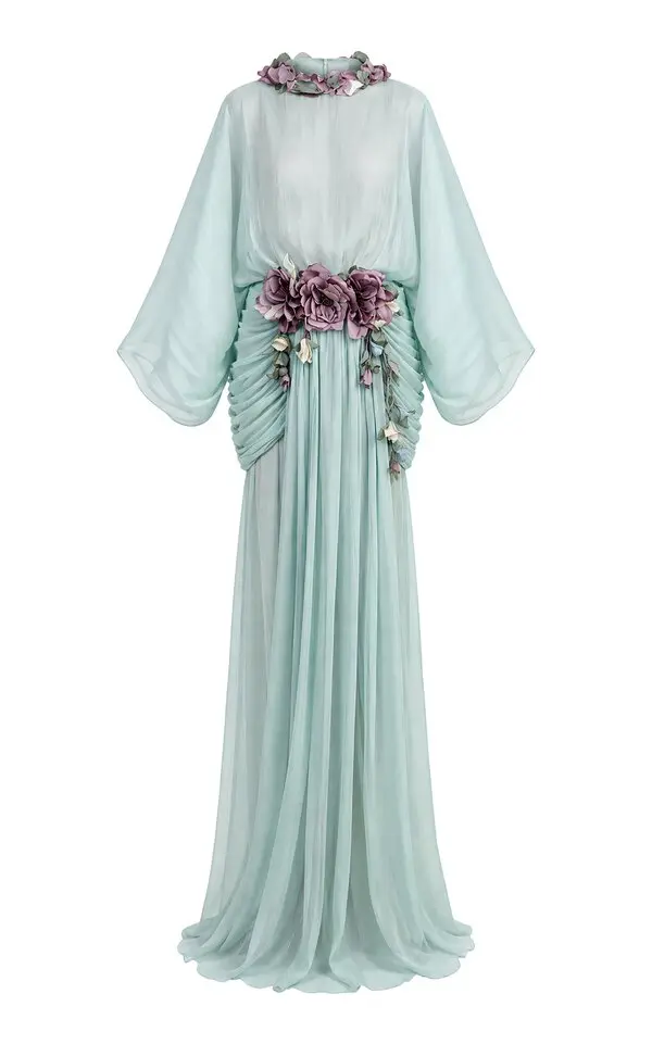 SALMA OSMAN Chiffon Draped Silk-blend Gown