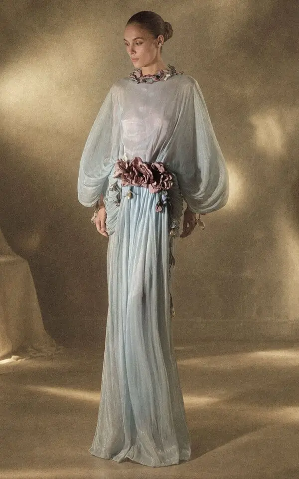 SALMA OSMAN Chiffon Draped Silk-blend Gown