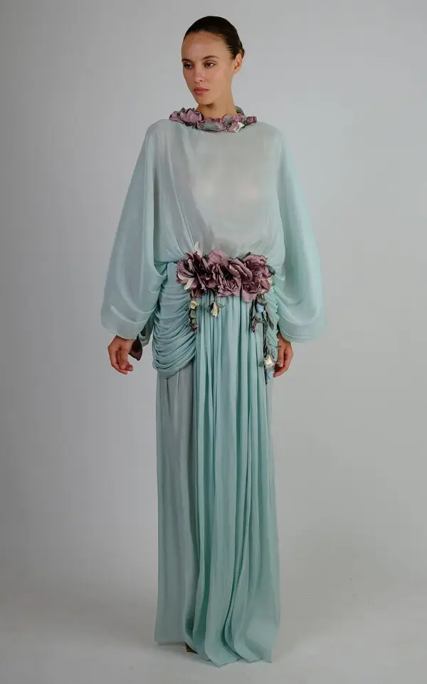 SALMA OSMAN Chiffon Draped Silk-blend Gown