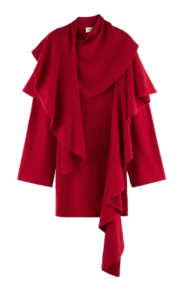 Arakii Exclusive Ruffled Scarf Wool-blend Mini Dress - Red