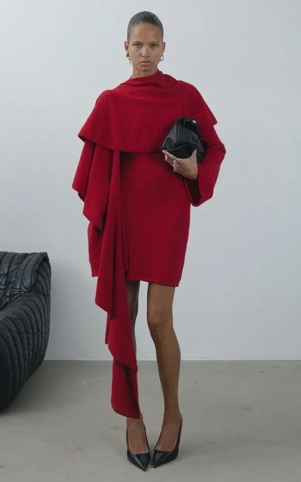 Arakii Exclusive Ruffled Scarf Wool-blend Mini Dress