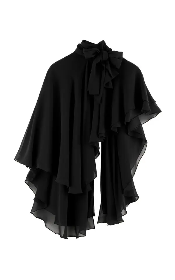 Arakii Exclusive Flowy Asymmetric Silk Cape - Black