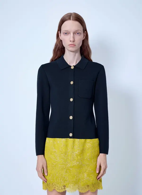 Saint Laurent Wool Polo Cardigan - Black