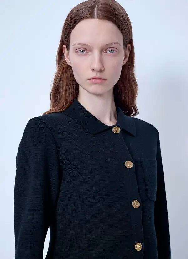 Saint Laurent Wool Polo Cardigan - Black
