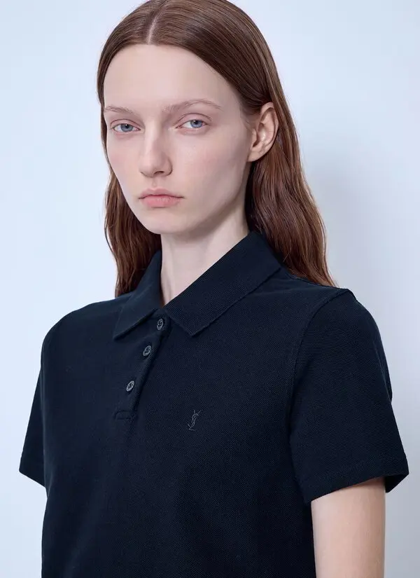 Saint Laurent Cassandre Cropped Polo Shirt