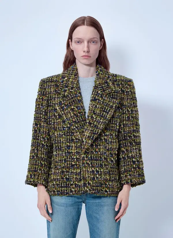 Saint Laurent Single-breasted Jacket In Tweed - Green