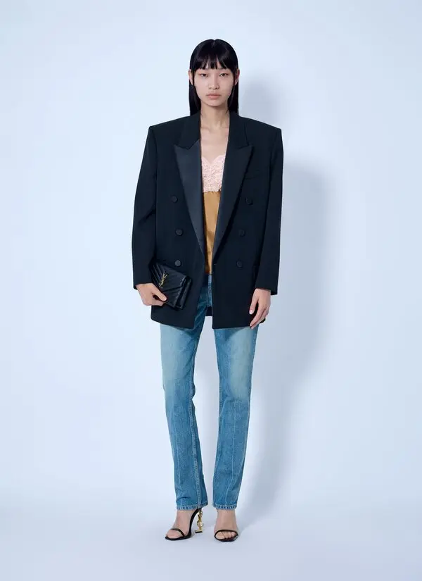 Saint Laurent Double-breasted Blazer With Satin Lapels
