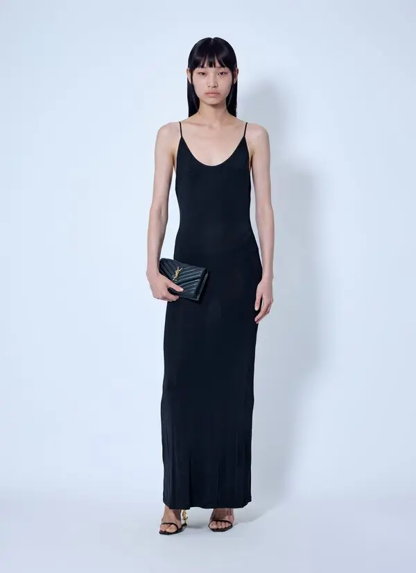 Saint Laurent Cassandre Chain Backless Dress