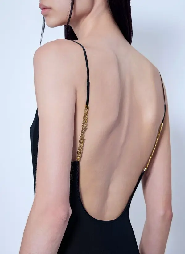 Saint Laurent Cassandre Chain Backless Dress