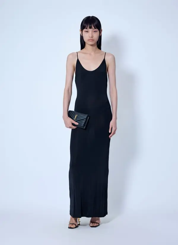 Saint Laurent Cassandre Chain Backless Dress - Black