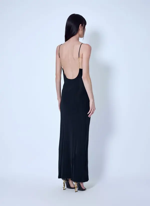 Saint Laurent Cassandre Chain Backless Dress - Black