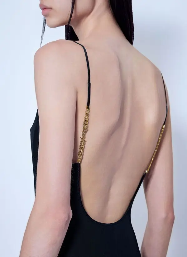 Saint Laurent Cassandre Chain Backless Dress - Black