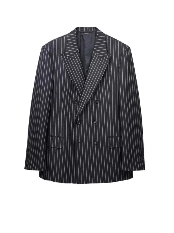 TOM FORD British Sharp Stripe Double-breasted Jacket - Black
