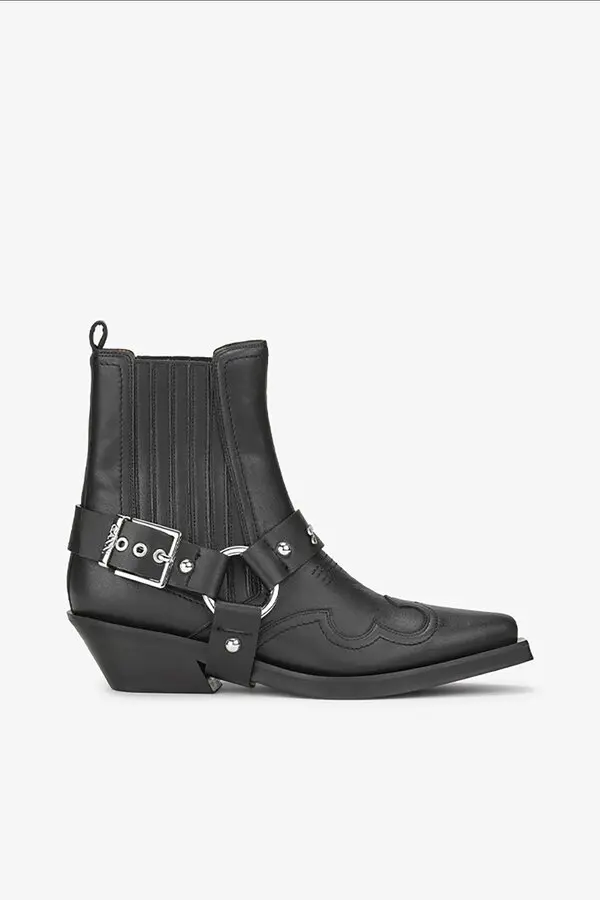 GANNI Low Cut Western Chelsea Boots - Black