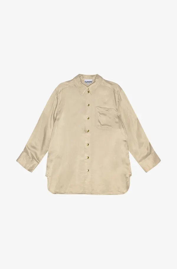 GANNI Beige Washed Satin Shirt - Brown