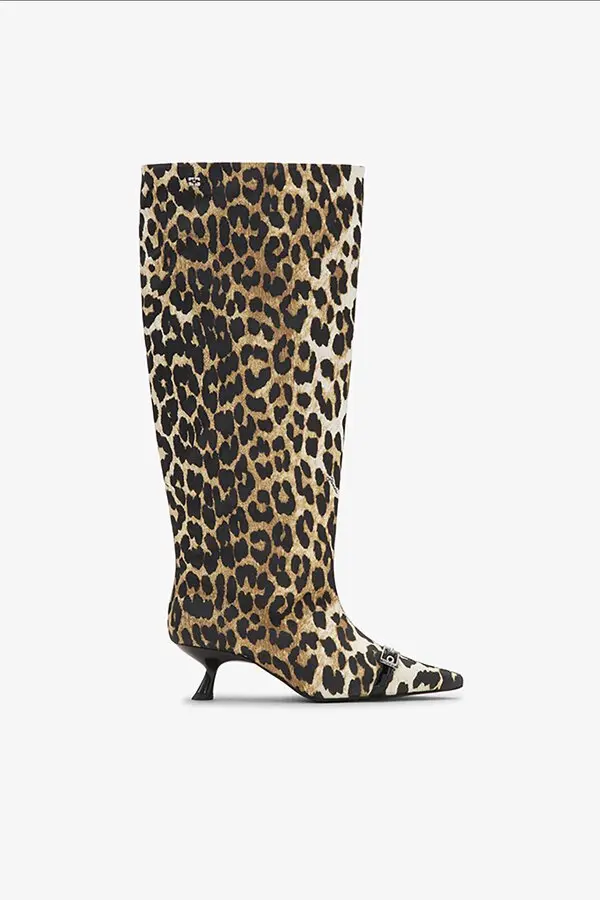 GANNI Leopard Eyelets Slouchy High Shaft Boots - Mixed