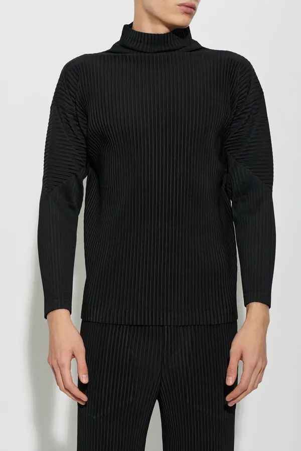 Issey Miyake Pleated Mock Neck Top