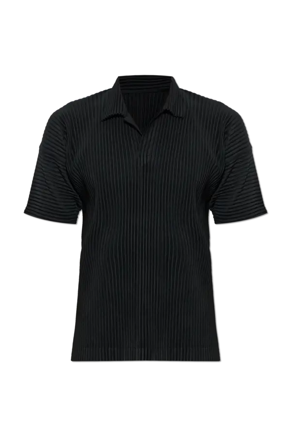 Issey Miyake Pleated Polo Shirt - Black