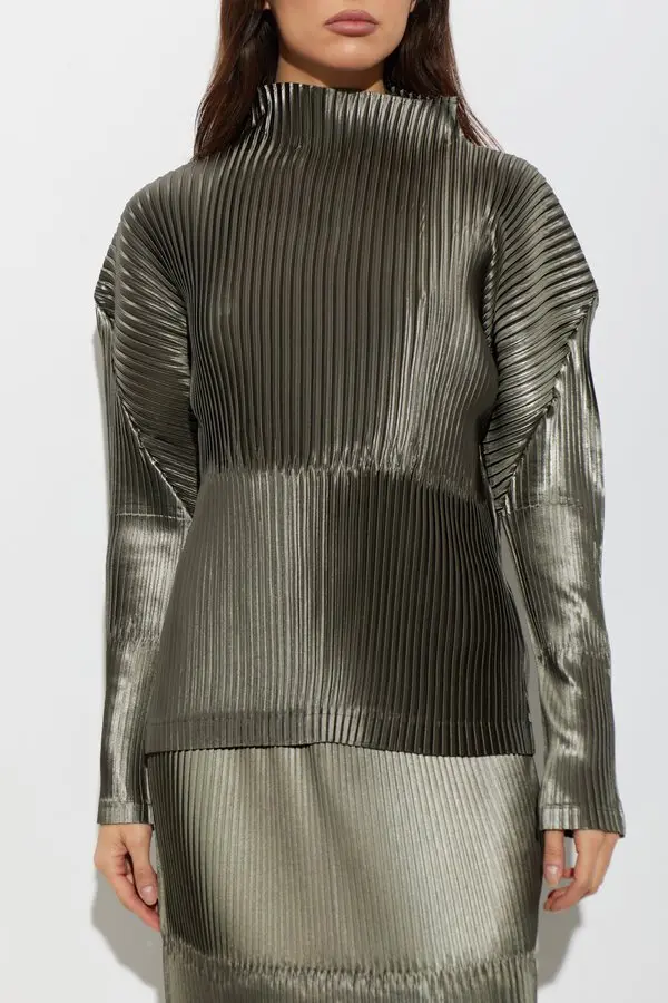 Issey Miyake Pleated Mock Neck Top