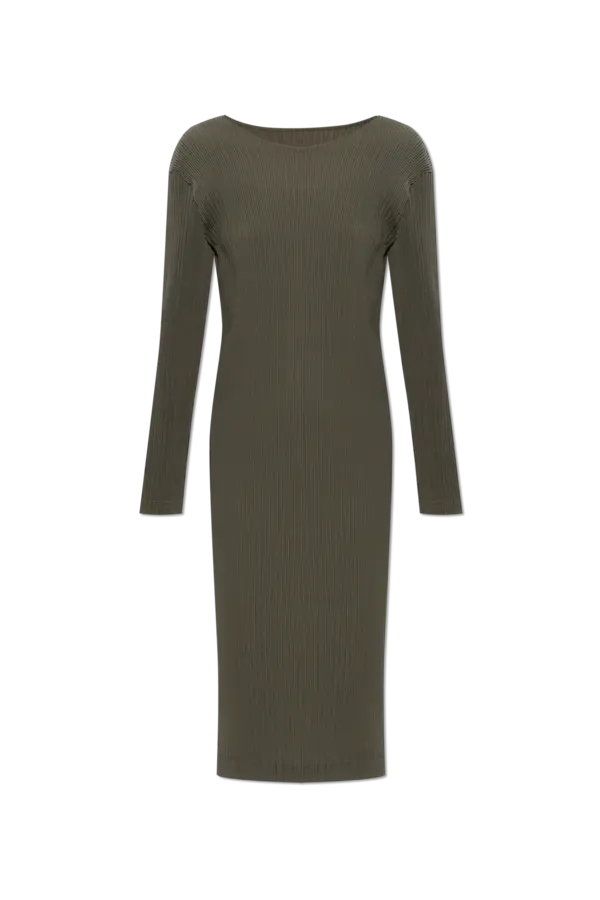 Issey Miyake Pleated Fitted Midi Dress - Green