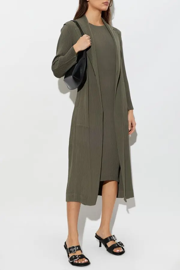 Issey Miyake Pleated Fitted Midi Dress