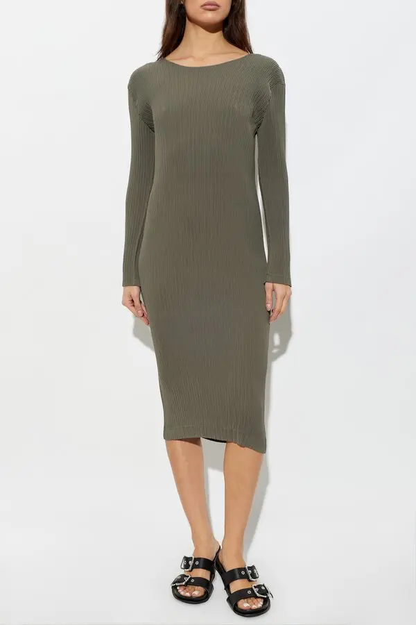 Issey Miyake Pleated Fitted Midi Dress