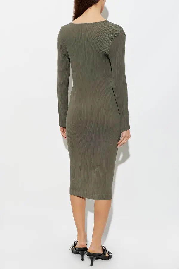Issey Miyake Pleated Fitted Midi Dress
