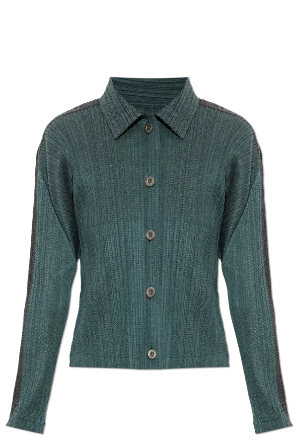 Issey Miyake Pleated Cardigan - Green