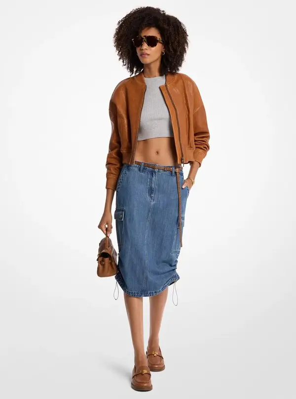 Michael Kors Ruched Denim Midi Skirt In Size By - Blue
