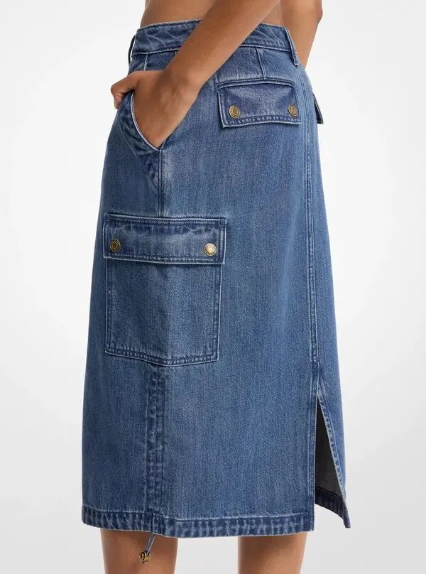 Michael Kors Ruched Denim Midi Skirt In Size By