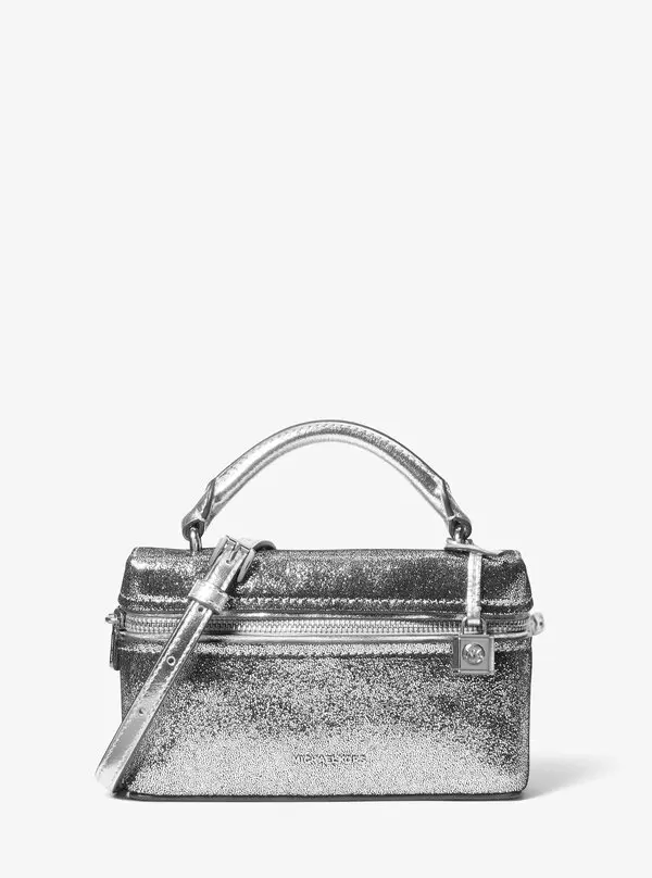 Michael Kors Jana Extra-small Metallic Leather Crossbody Bag In By - Silver