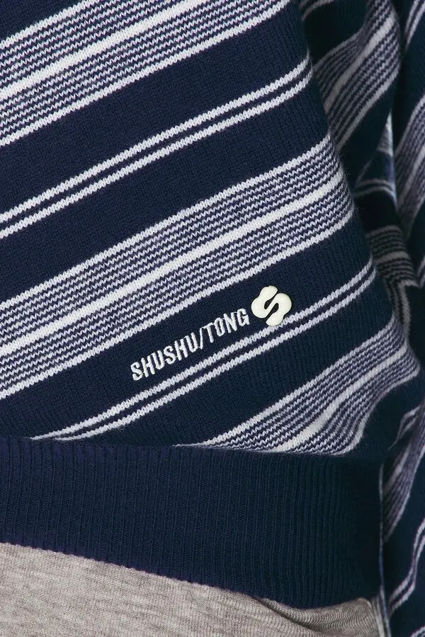 SHUSHU/TONG Twill Knit Sweater - Blue Stripe