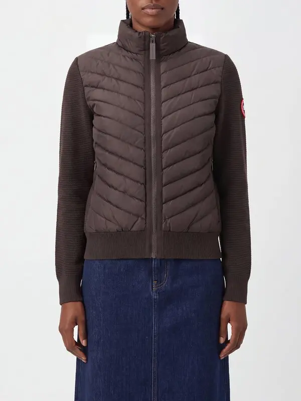 Canada Goose Short Quilted Wool Puffer Jacket With High Neck And Zip - Brown
