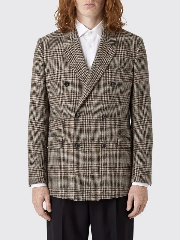 Emporio Armani Double-breasted Virgin Wool Blazer With Houndstooth Pattern