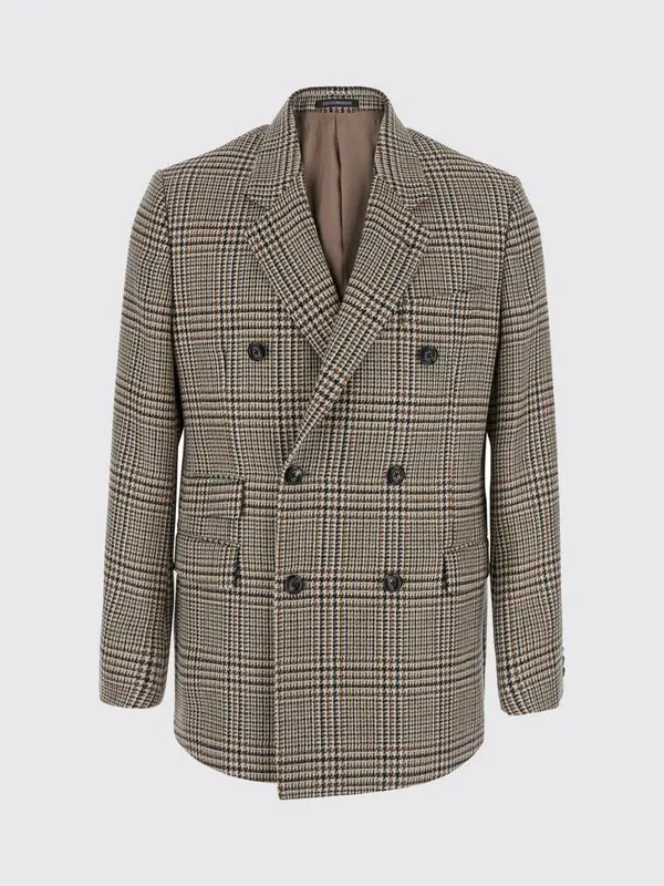 Emporio Armani Double-breasted Virgin Wool Blazer With Houndstooth Pattern
