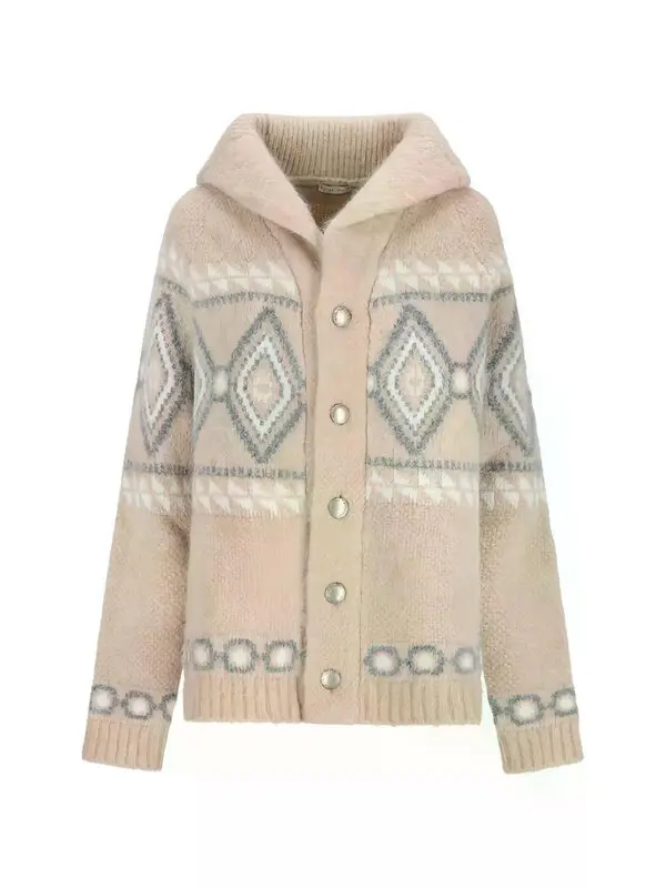 BORGO ASOLO Rombi Intarsia-knit Shawl-collar Jacket - Neutrals