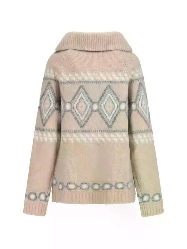 BORGO ASOLO Rombi Intarsia-knit Shawl-collar Jacket - Neutrals