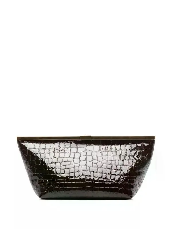 JIMMY CHOO Ganache Shiny Croc-embossed Leather Clutch - Brown