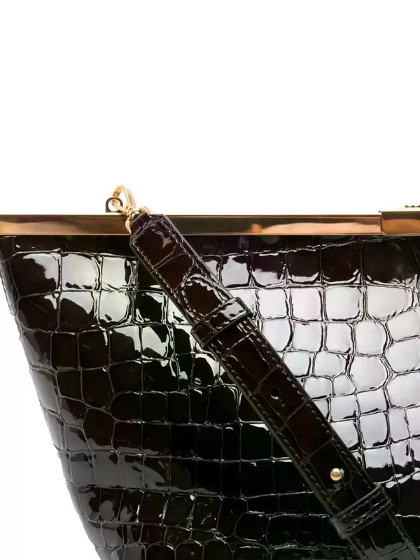 JIMMY CHOO Ganache Shiny Croc-embossed Leather Clutch - Brown