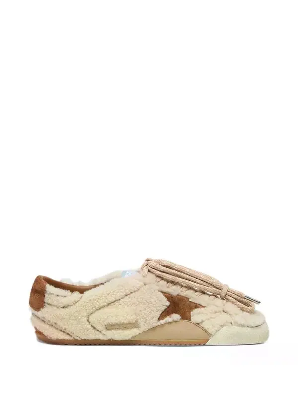 GOLDEN GOOSE True-star In Beige Shearling With Tan Leather Star Sneakers - Neutrals