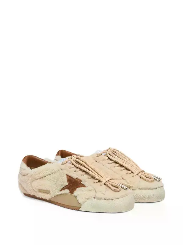 GOLDEN GOOSE True-star In Beige Shearling With Tan Leather Star Sneakers