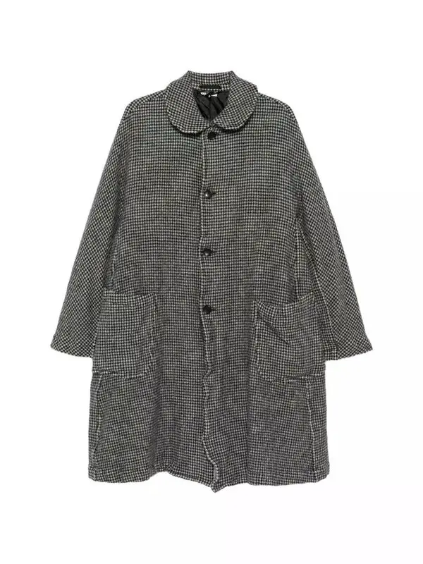 Comme Des Garçons Houndstooth-pattern Peter-pan-collar Coat - Black