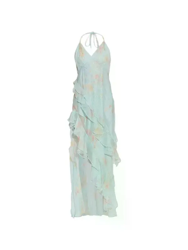 LoveShackFancy Vailo Ruffled Asymmetric Dress - Blue