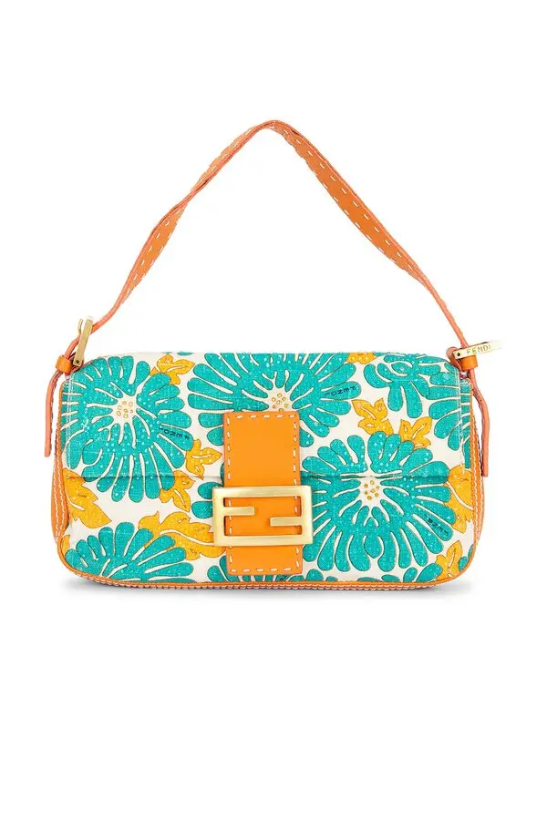 Fendi Vintage Crystal Floral Selleria Baguette Shoulder Bag - Blue