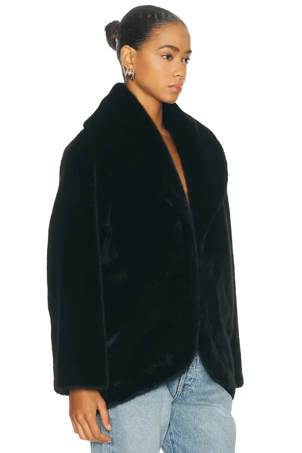 AUTER Faux Mink Cocoon Coat In Black