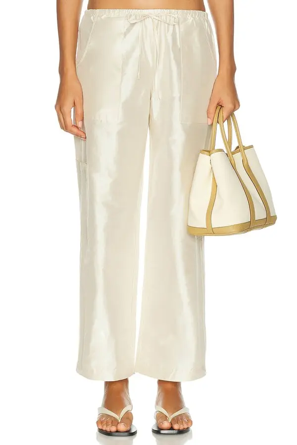 Donni. The Taffeta Drawstring Cargo Pant In Cream - Creme