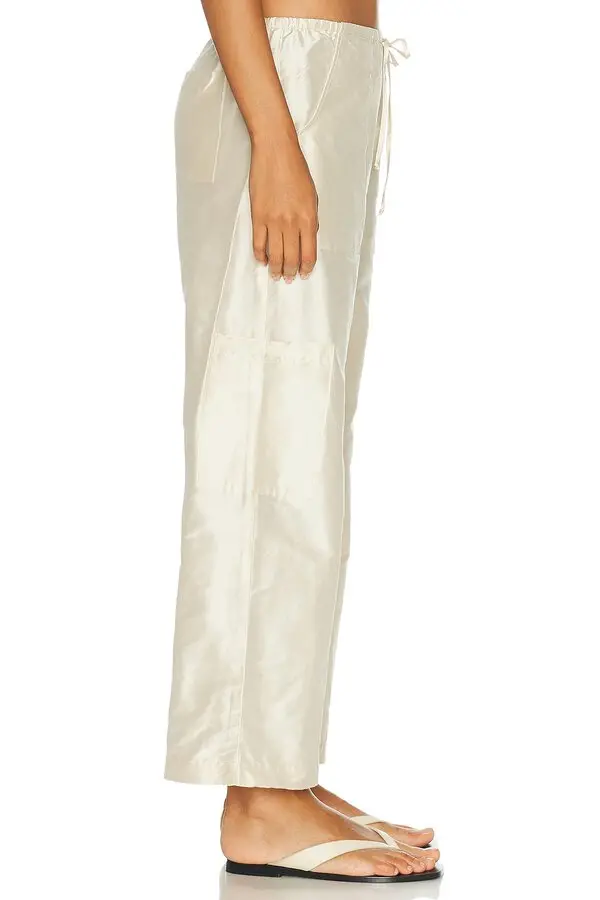 Donni. The Taffeta Drawstring Cargo Pant In Cream - Creme