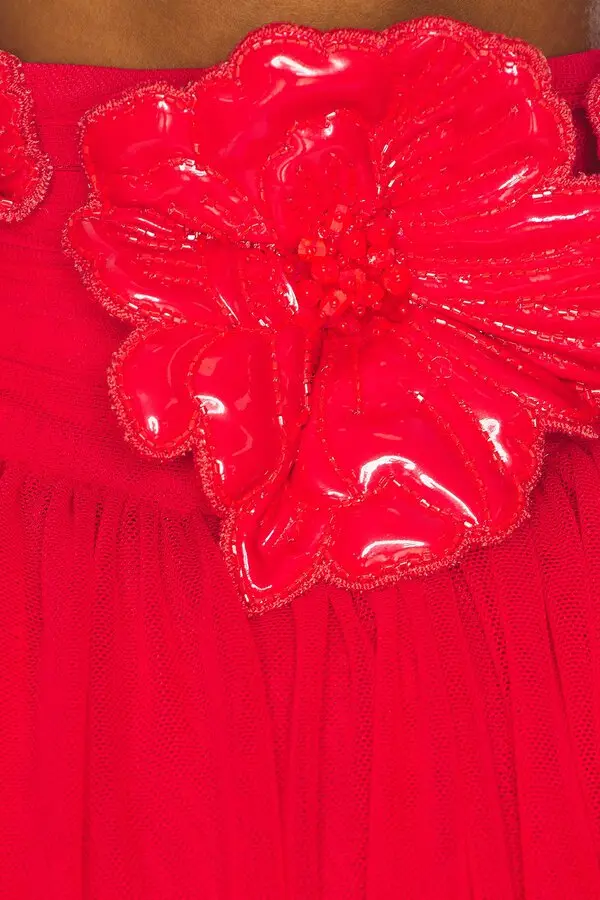 David Koma 3d Flower Embroidery Neck Detail Draped Mini Dress - Red