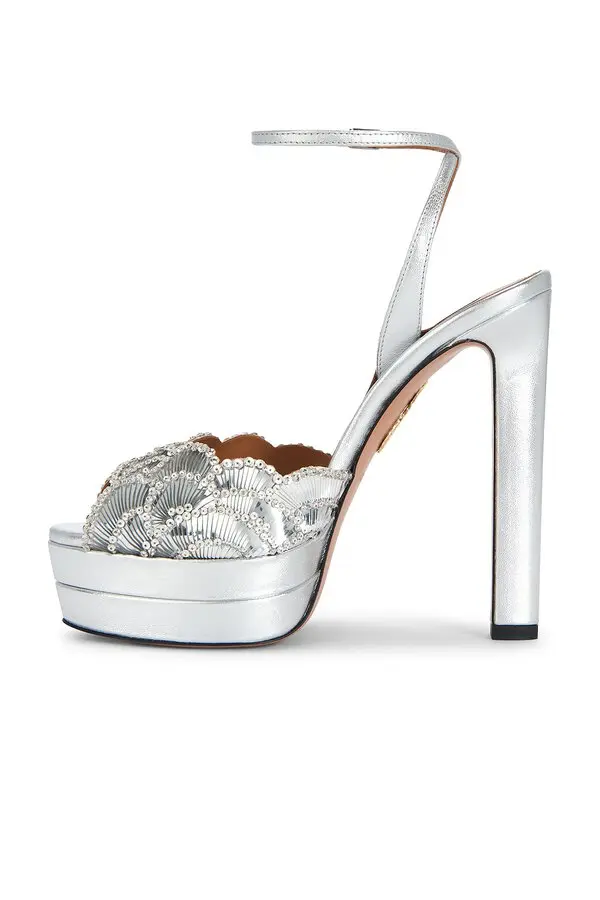 AQUAZZURA Ce Soir 130 Plateau Sandal - Silver
