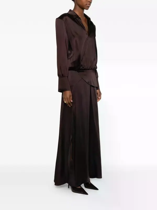 CARLA G. Satin-finish Side-slit Maxi Dress